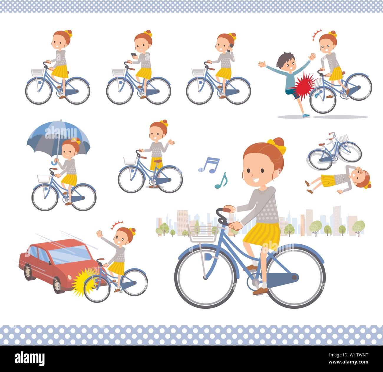 A set of girl riding a city cycle.There are actions on manners and ...