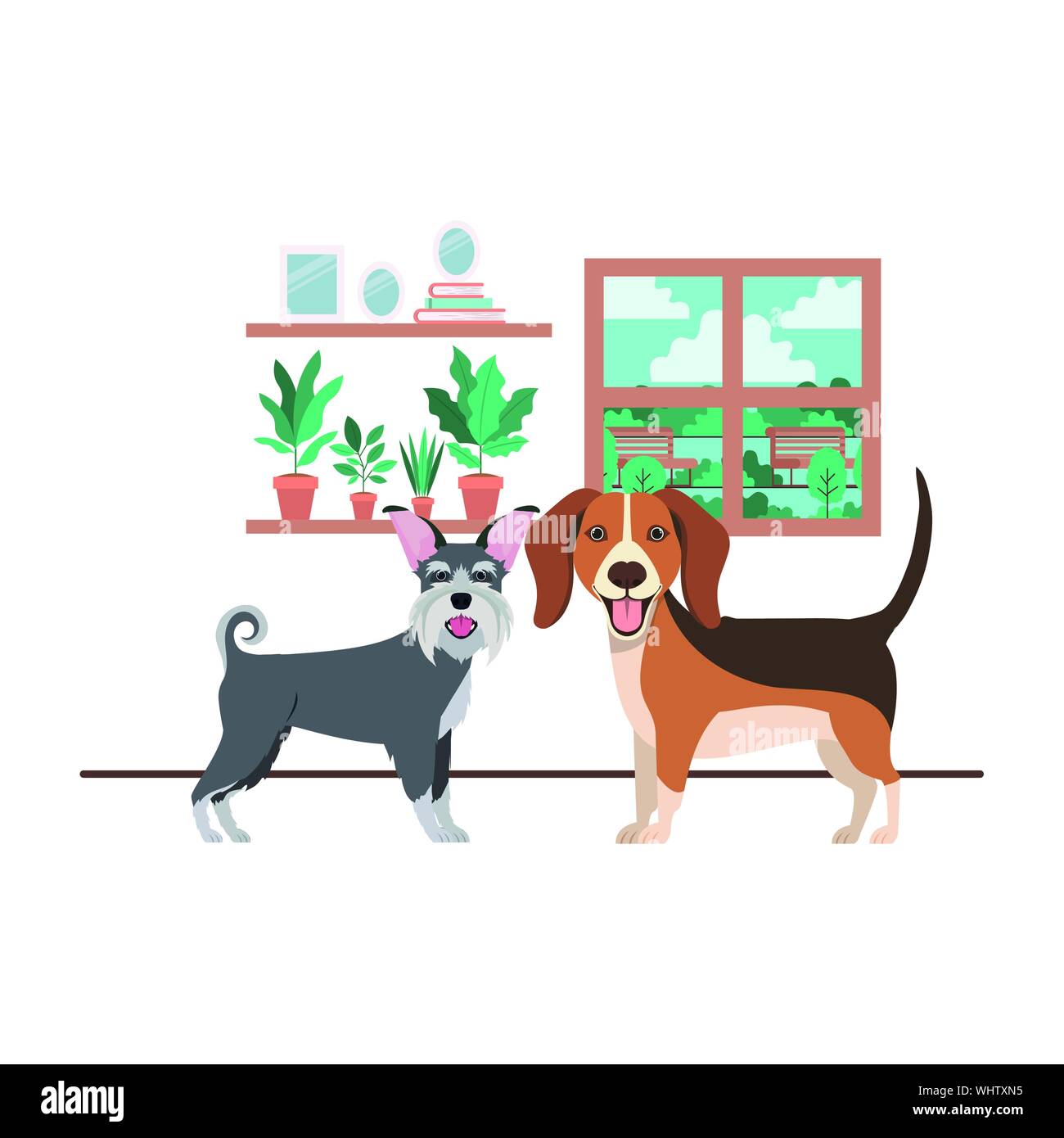 cute and adorable dogs in living room Stock Vector Image & Art - Alamy