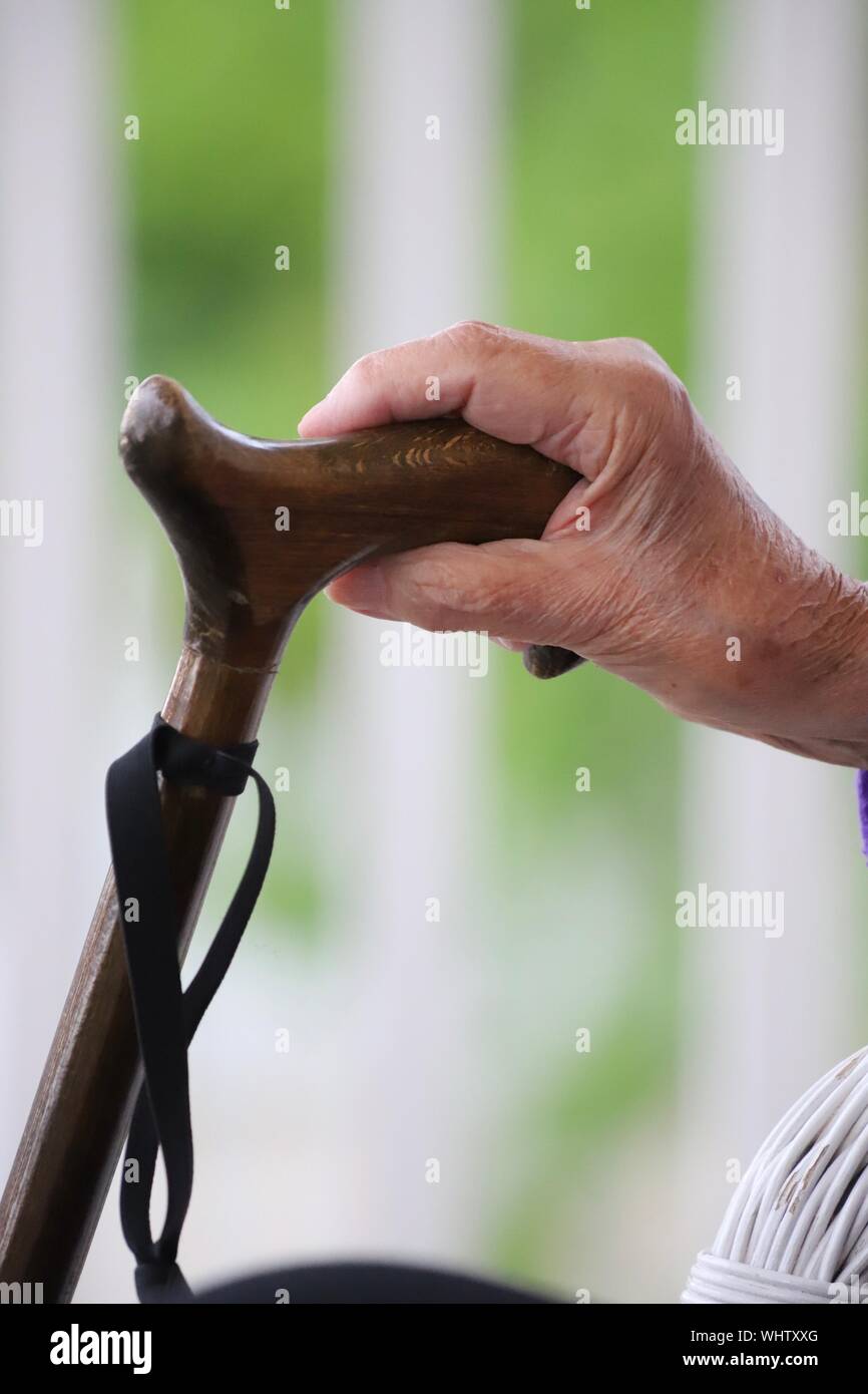 Cropped hand holding walking cane hi-res stock photography and images ...