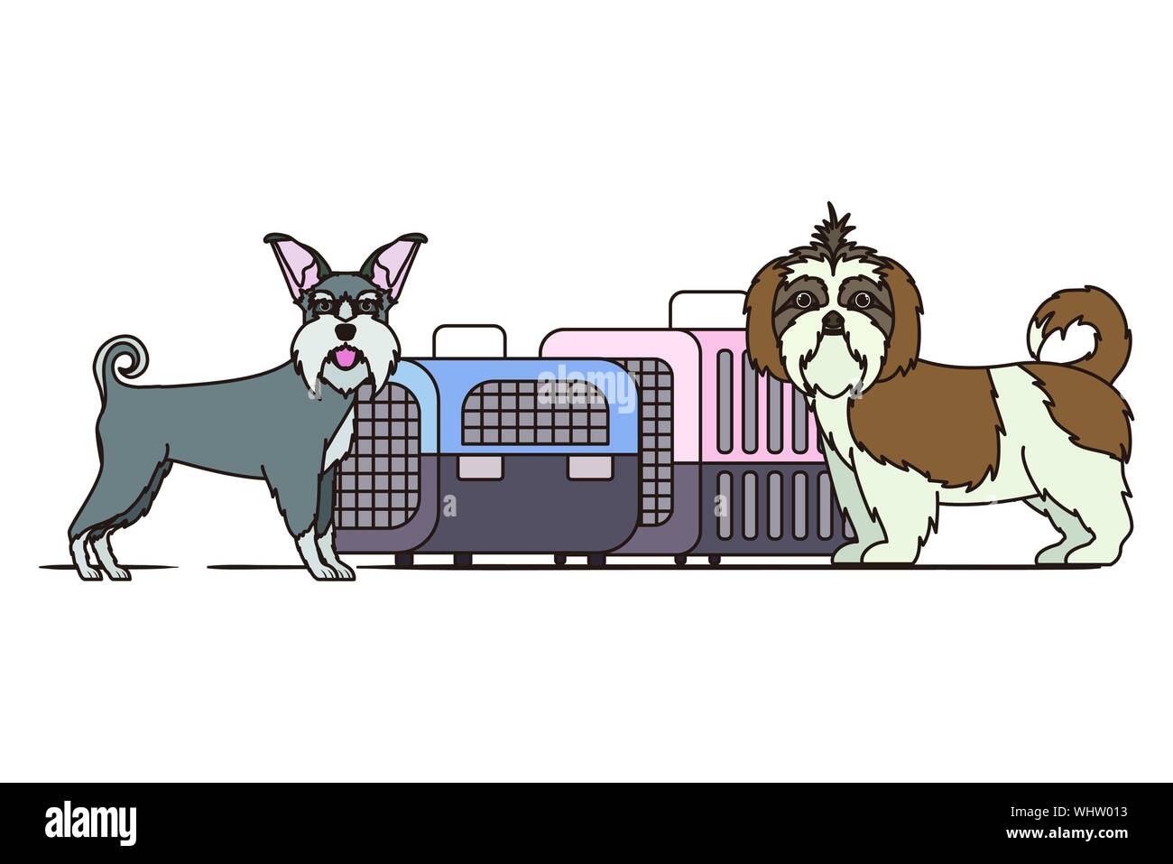 dogs and pet transport boxes on white background Stock Vector Image ...