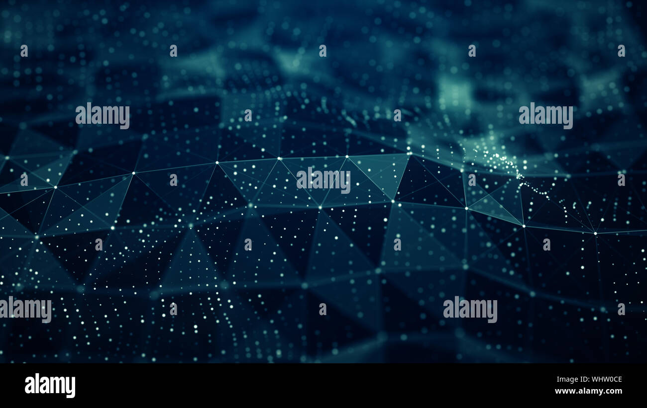 Abstract Plexus Digital Blue Color Wave Triangulation Shapes on digital blue color wave with ...