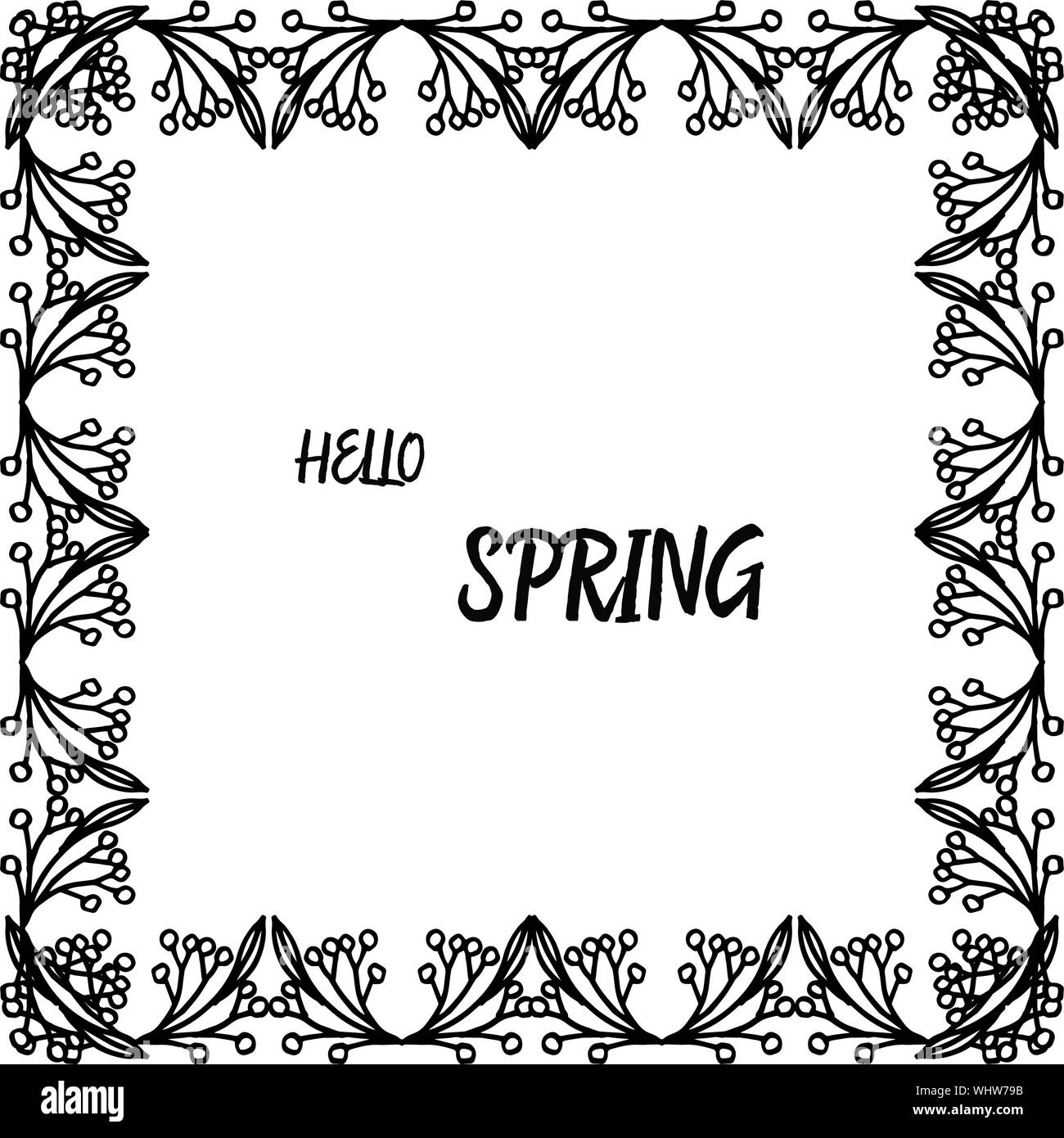 Vintage cute leaf floral frame, for handwritten text hello spring ...