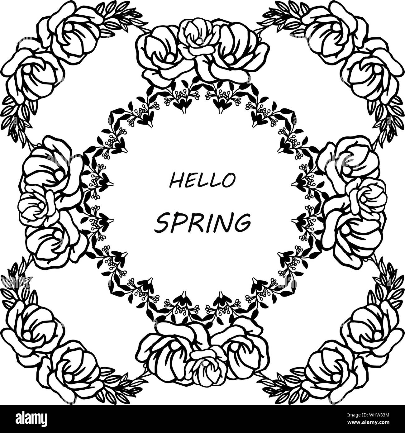 Hello spring lettering, with decorative of leaf floral frames. Vector ...