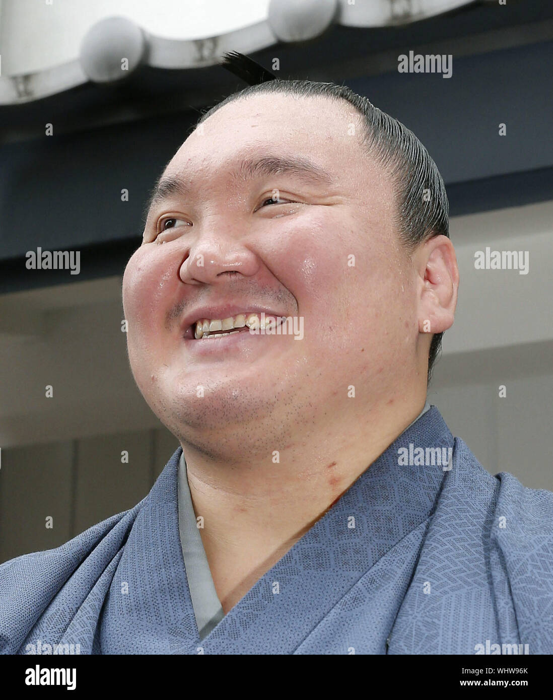 Yokozuna Hakuho meets the press in front of his Miyagino stable in ...