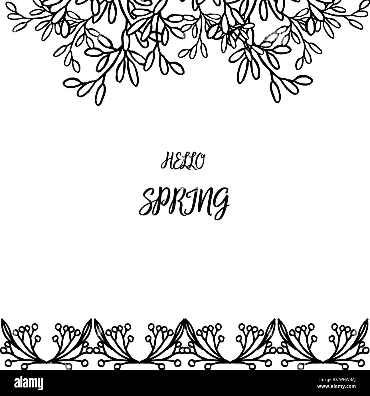 Vintage cute leaf floral frame, for handwritten text hello spring ...