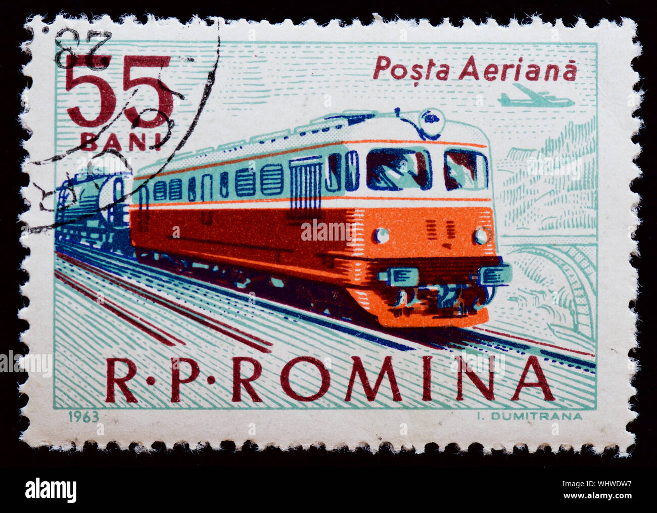 Romania Postage Stamp - Train Stock Photo - Alamy