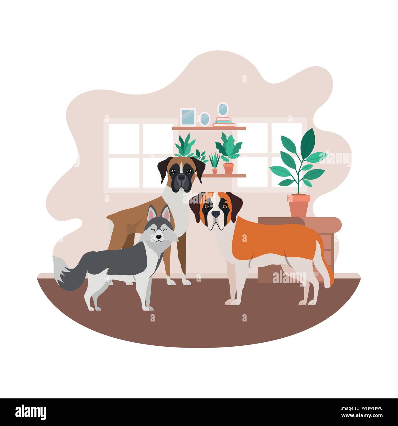 cute and adorable dogs in living room Stock Vector Image & Art - Alamy