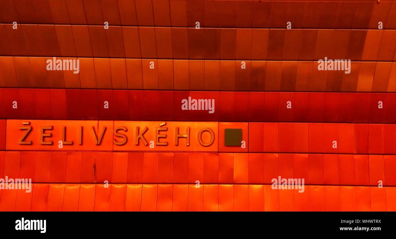 Text On Red Tiled Wall Inside Underground Walkway Stock Photo - Alamy