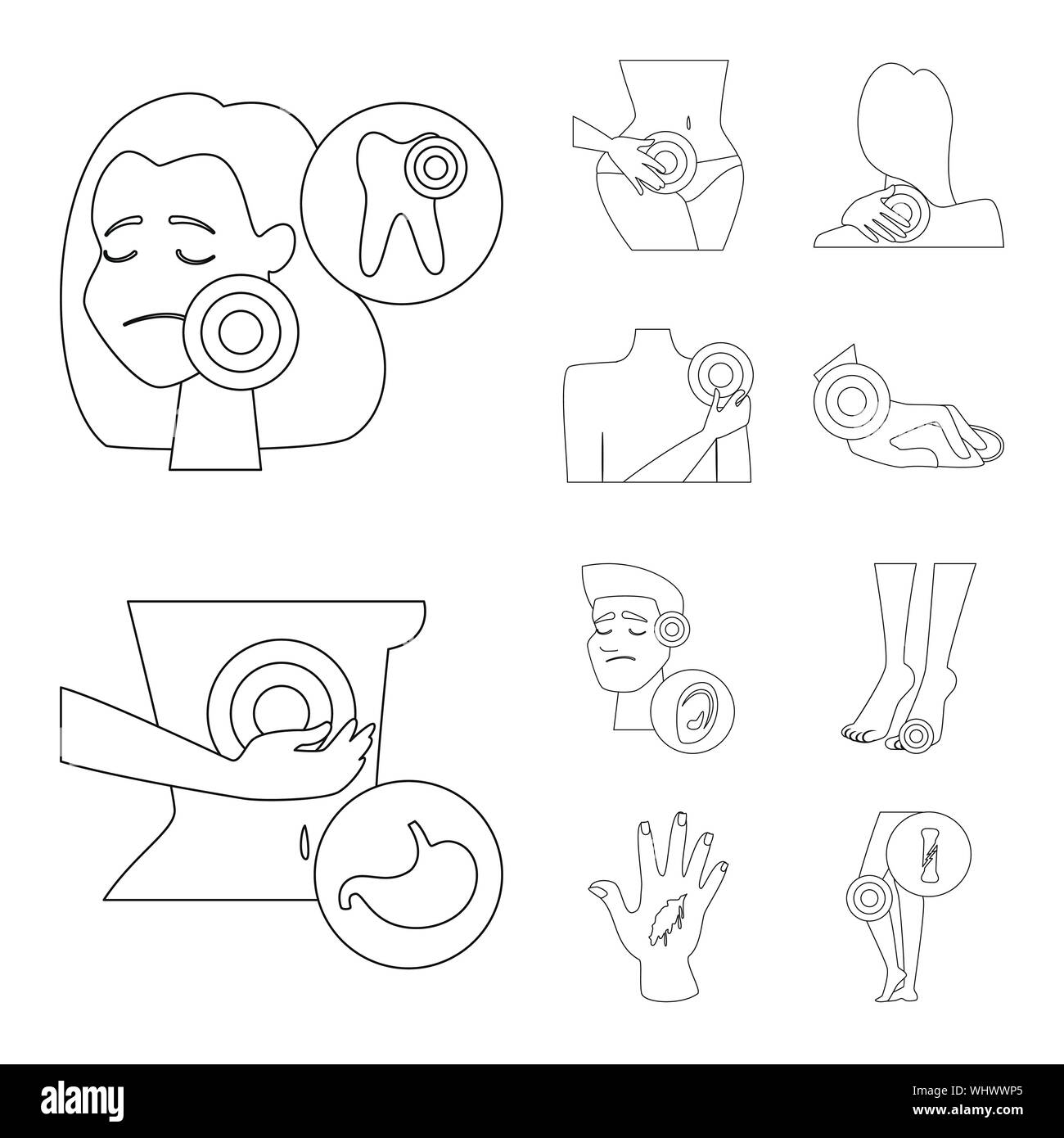 Vector illustration of bone and inflammation icon. Collection of bone ...