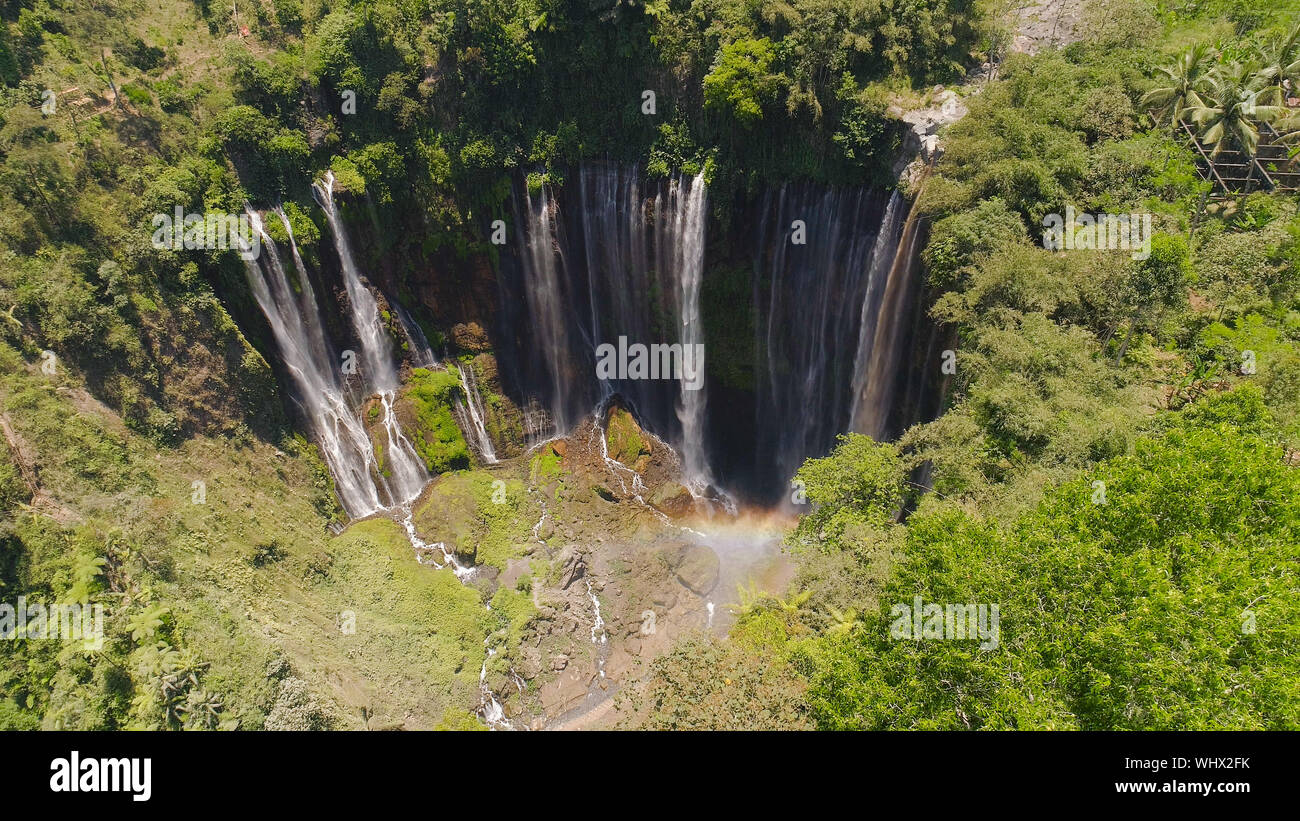 aerial view waterfall coban sewu in Java, indonesia. waterfall in ...