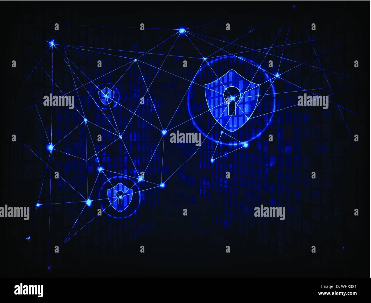 Cyber security concept: Shield With Keyhole icon on digital data ...