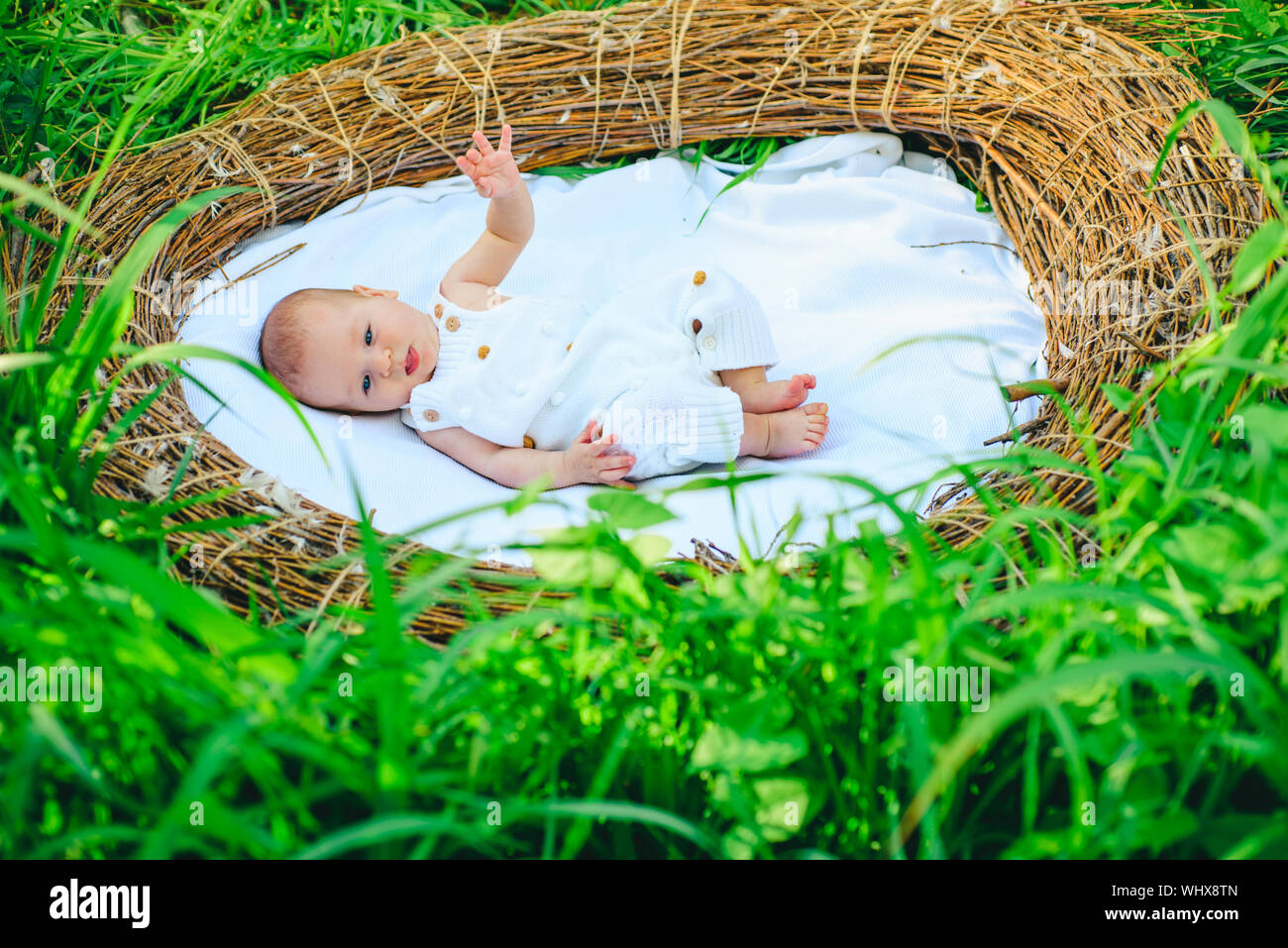 Newborn baby in wicker crib. Infertility treatment impacts on newborn ...