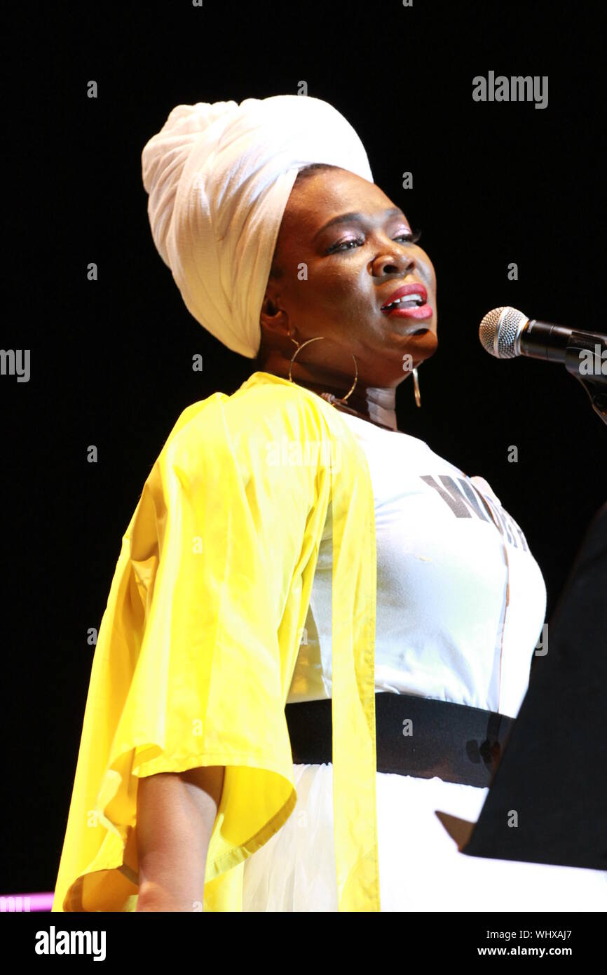 Singer India Arie performing at the Dell Music Center in Philadelphia ...