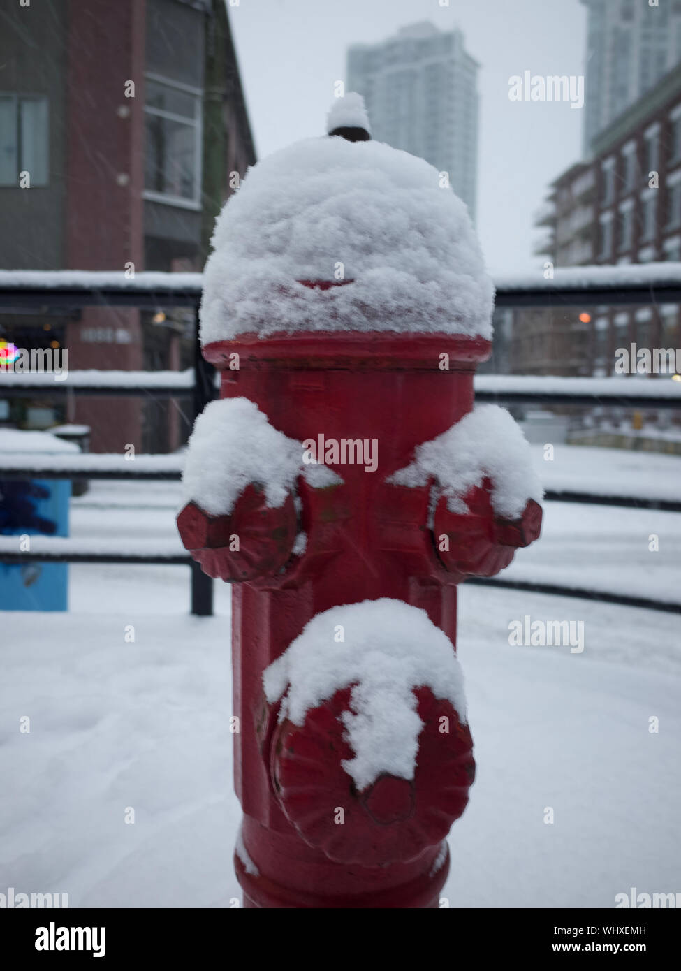 A red fire hydrant covered with snow Stock Photo - Alamy