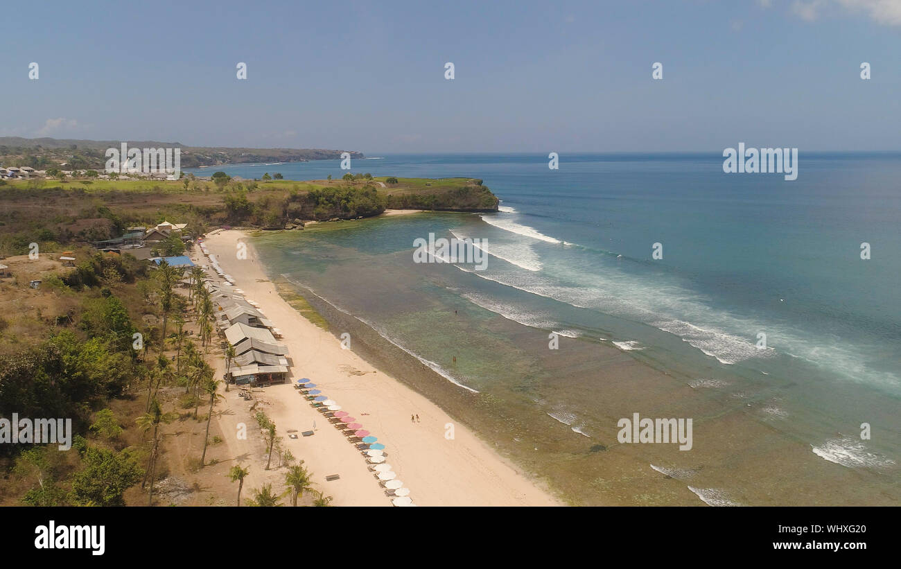 aerial view coastline with sandy tropical beach Balangan. seascape ...