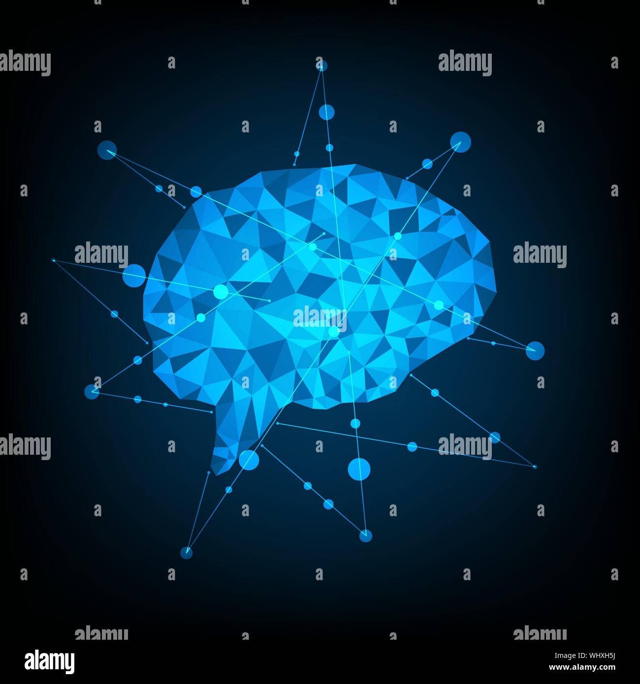 Technology concept. Polygonal brain shape of an artificial intelligence ...