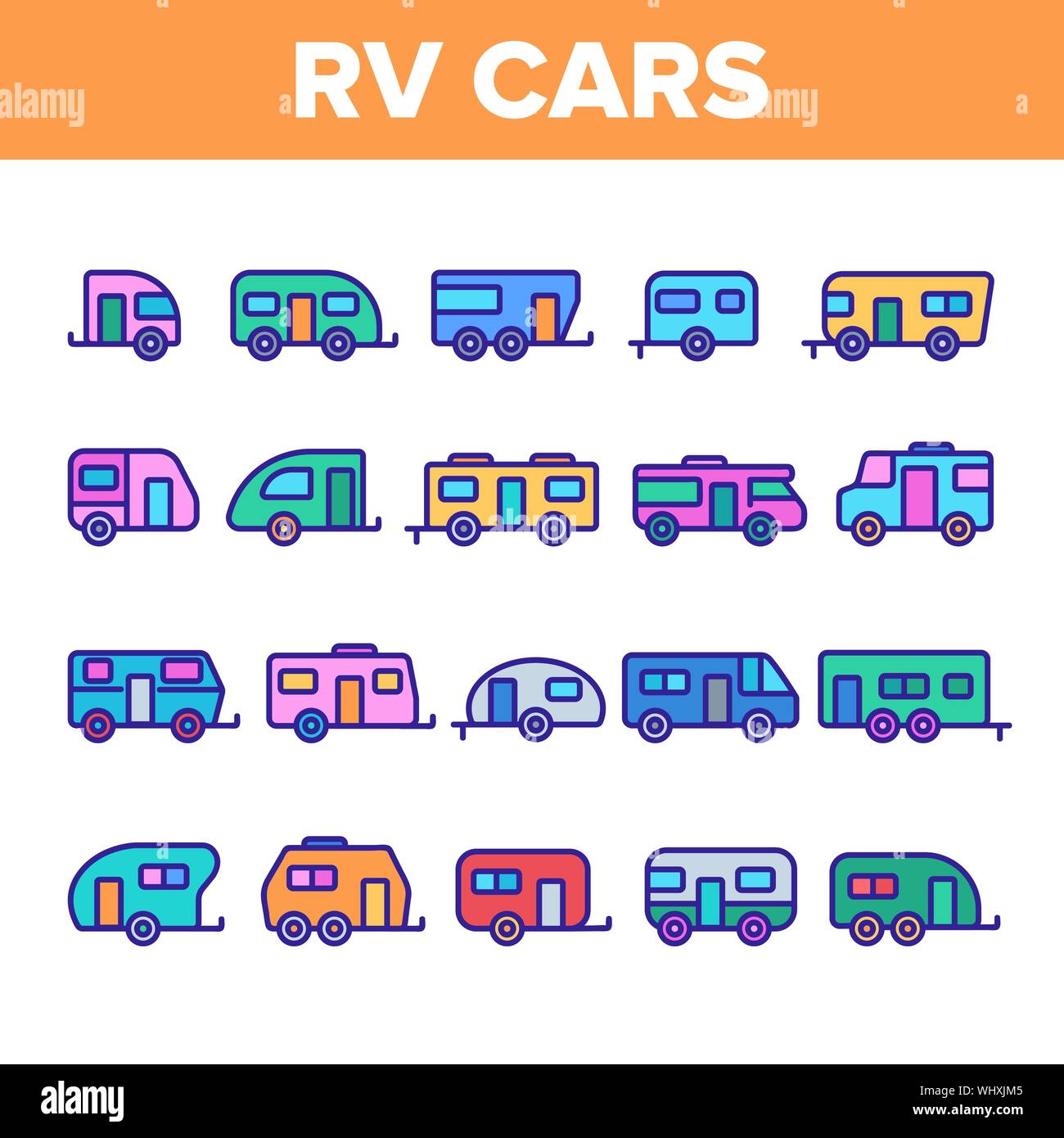 Color Rv Camper Cars Vehicle Icons Set Vector Stock Vector Image & Art ...