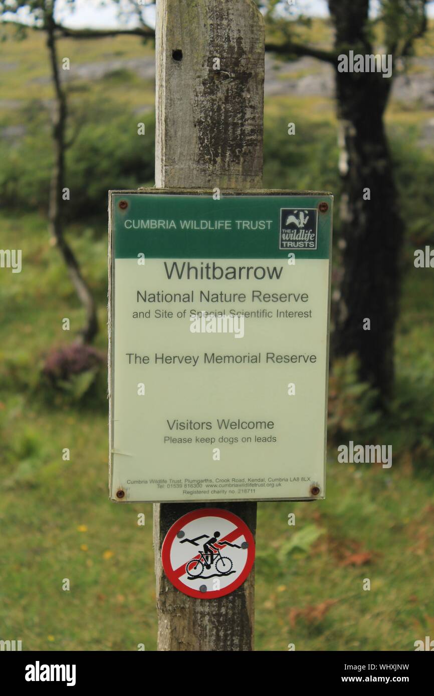 Signpost for Whitbarrow Scar, national nature reserve, Witherslack ...