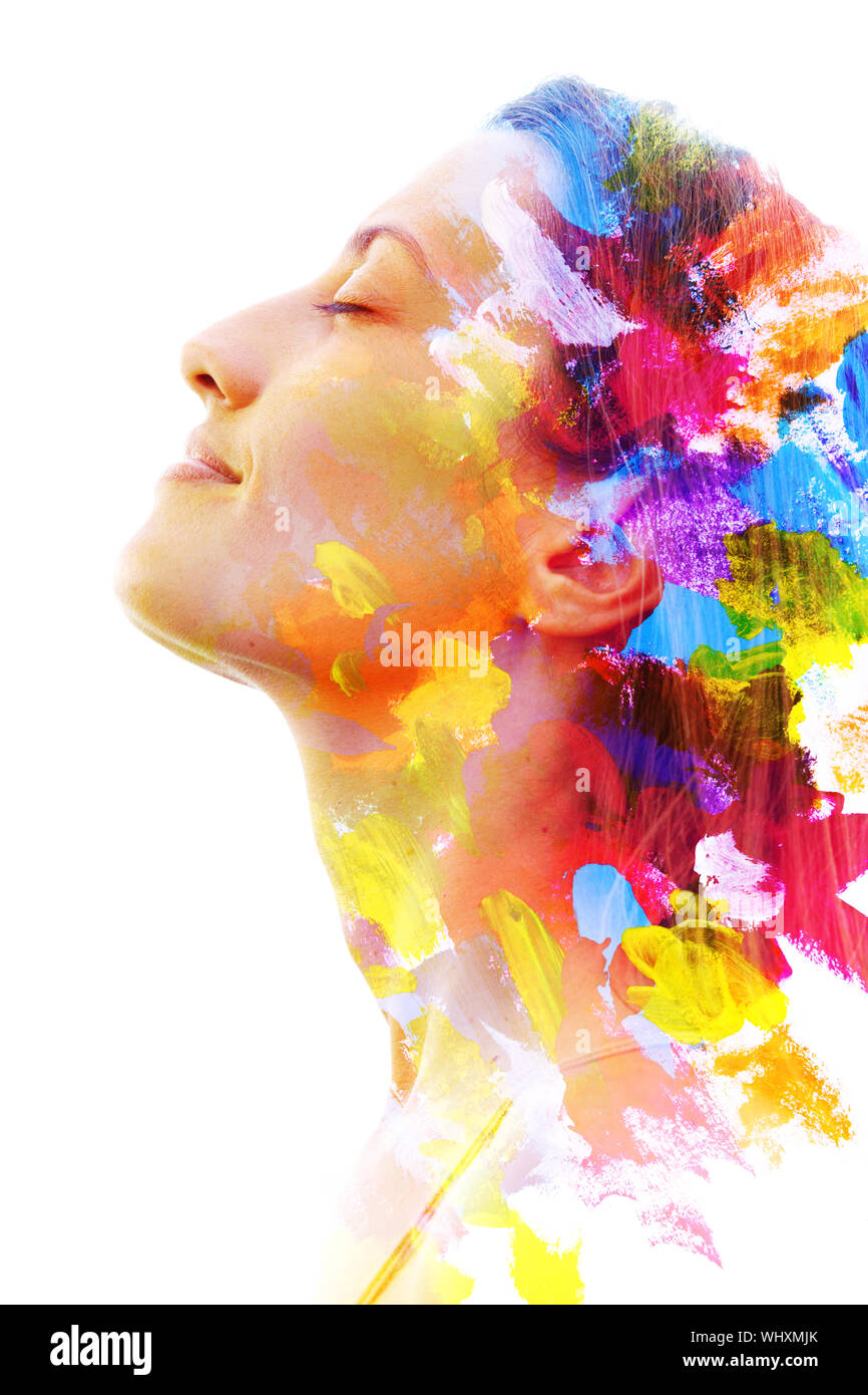 Portrait photography blends in with original artwork Stock Photo - Alamy