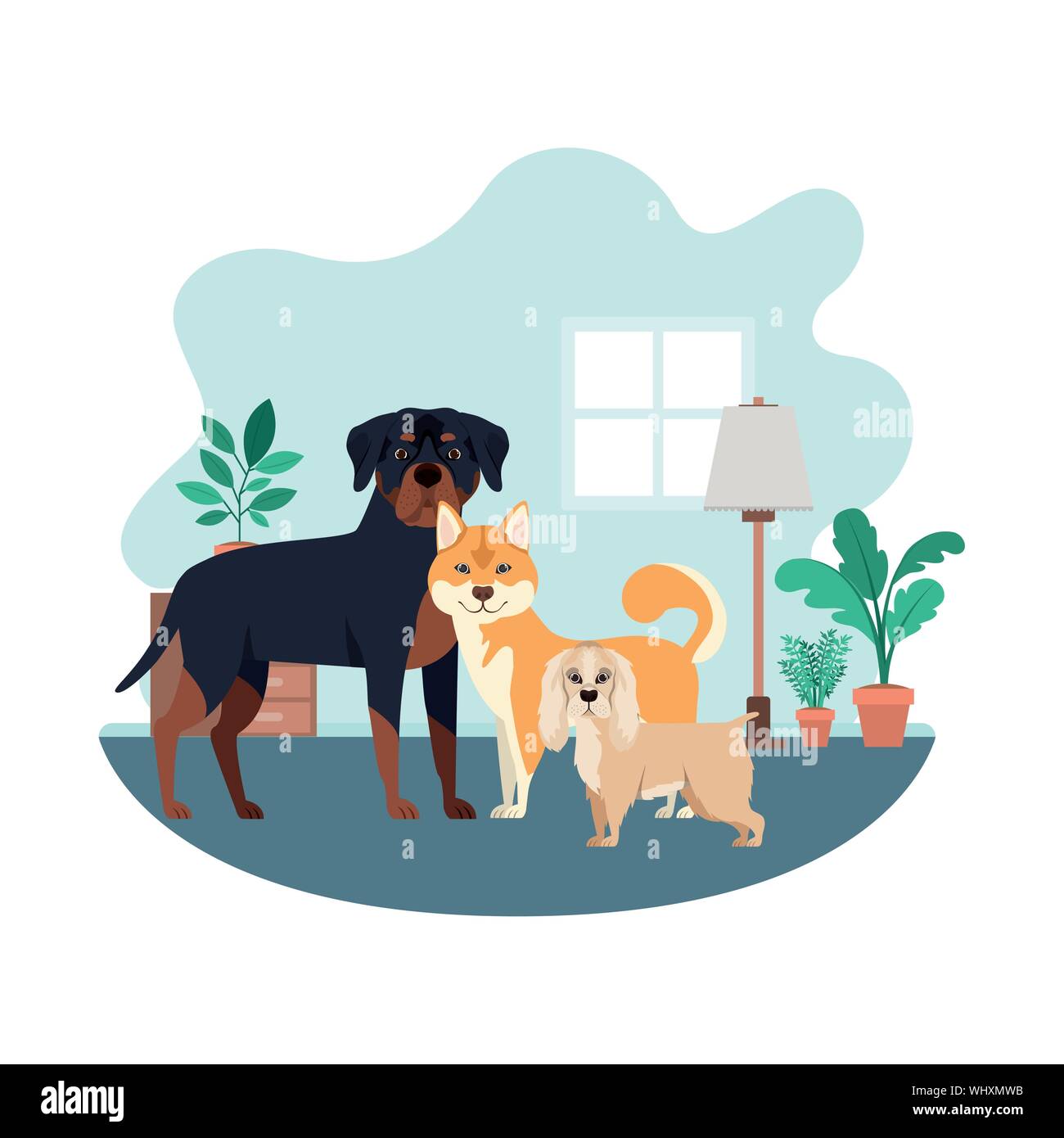 cute and adorable dogs in living room Stock Vector Image & Art - Alamy