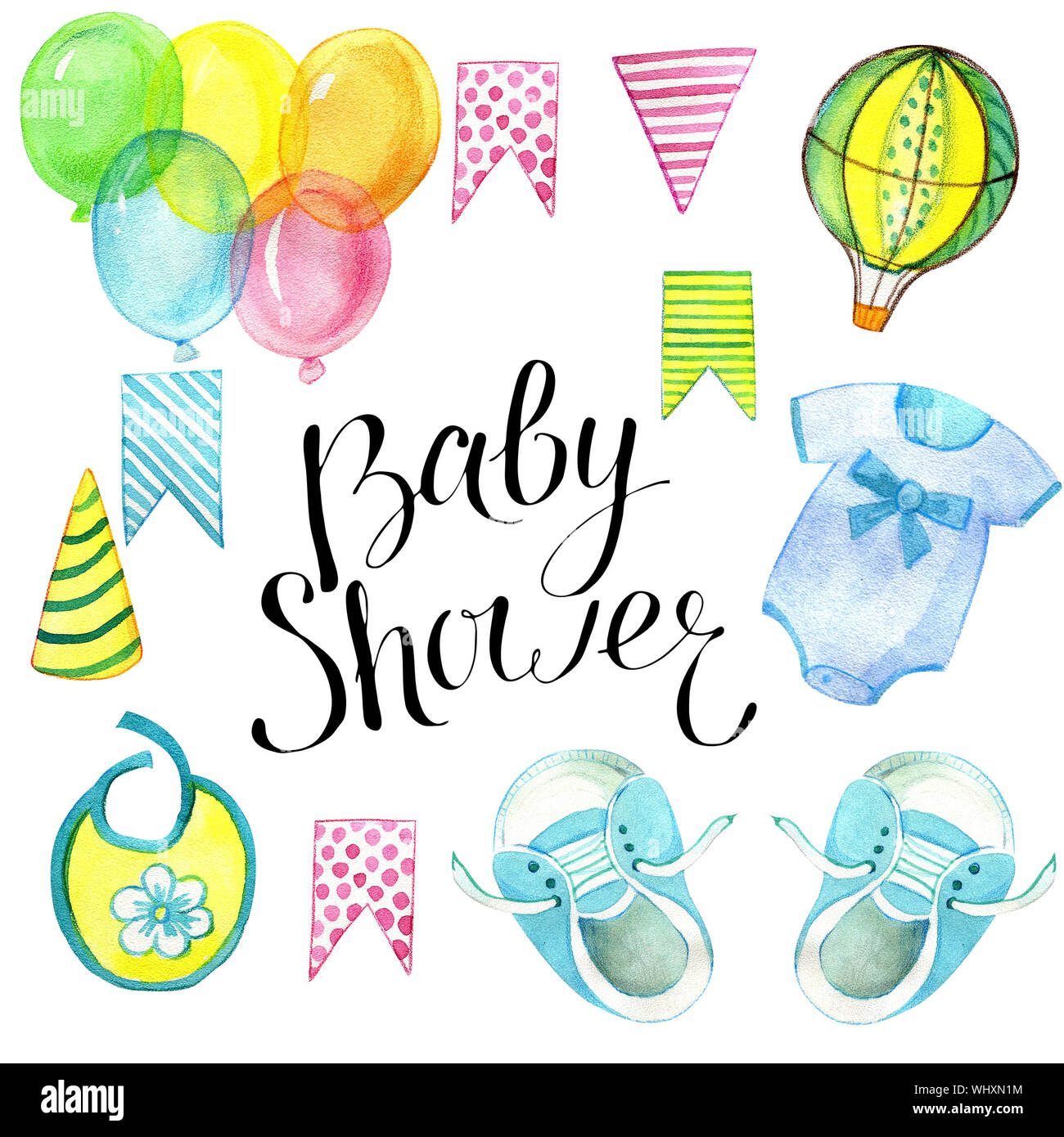 a set of cute elements for a greeting card with a newborn Stock Photo ...
