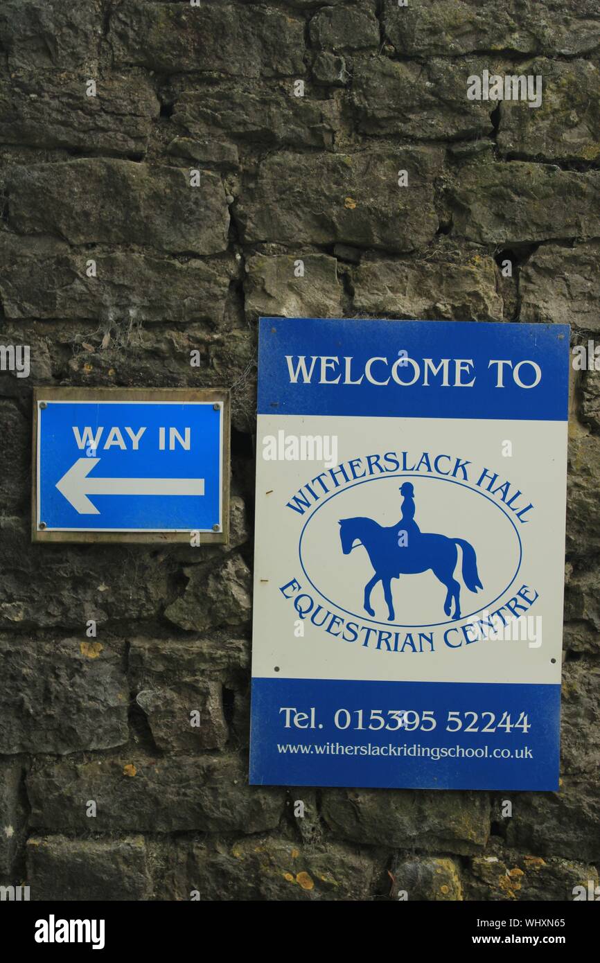 Sign for Witherslack Hall Equestrian Centre, Cumbria UK Stock Photo - Alamy