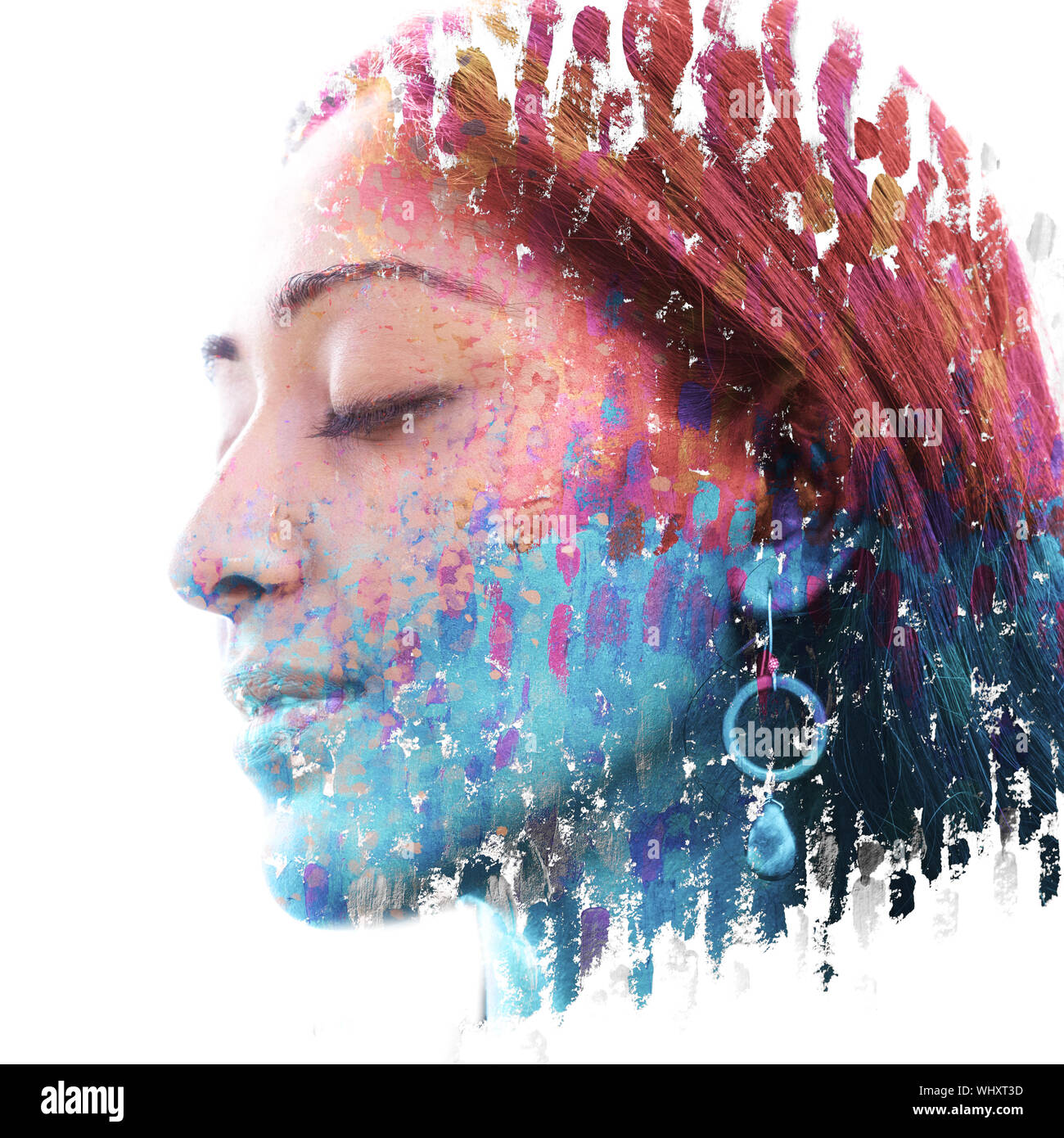 Portrait photography blends in with original artwork Stock Photo - Alamy