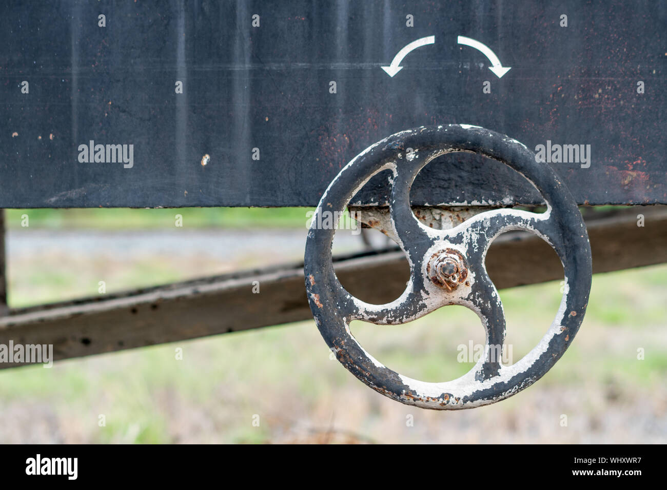 Steel helical steering wheel of the train Stock Photo - Alamy