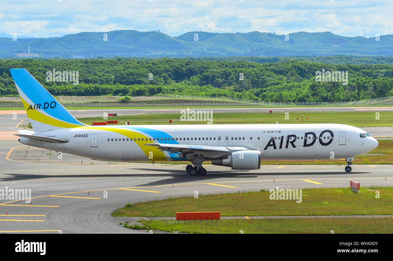 Sapporo, Japan - Jul 3, 2019. JA98AD Hokkaido Airlines (Air Do) Boeing 767-300ER taxiing on ...