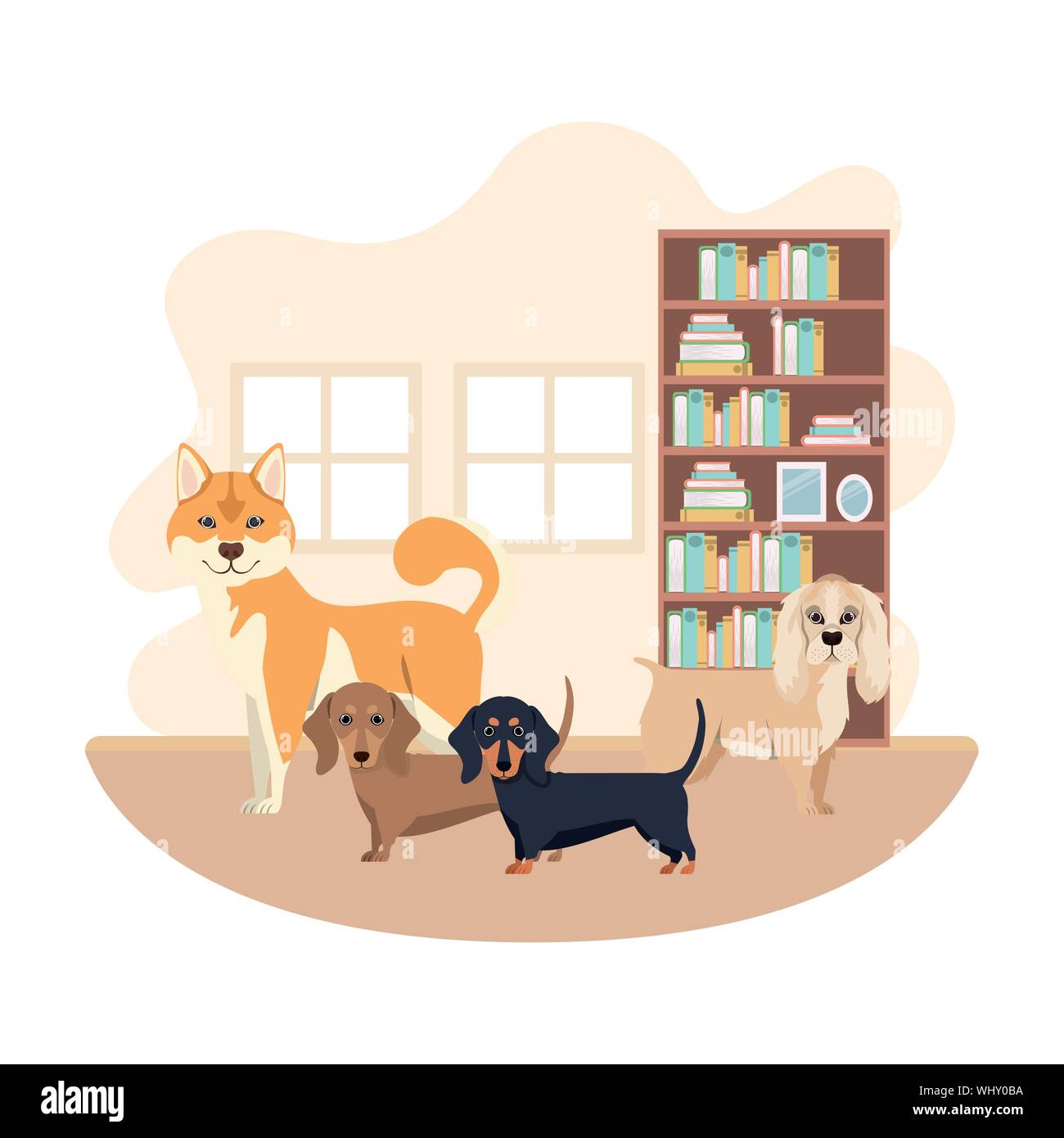 cute and adorable dogs in living room Stock Vector Image & Art - Alamy