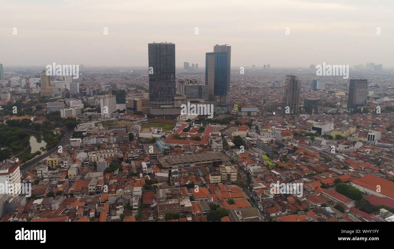 Aerial cityscape modern city Surabaya with skyscrapers, buildings and ...