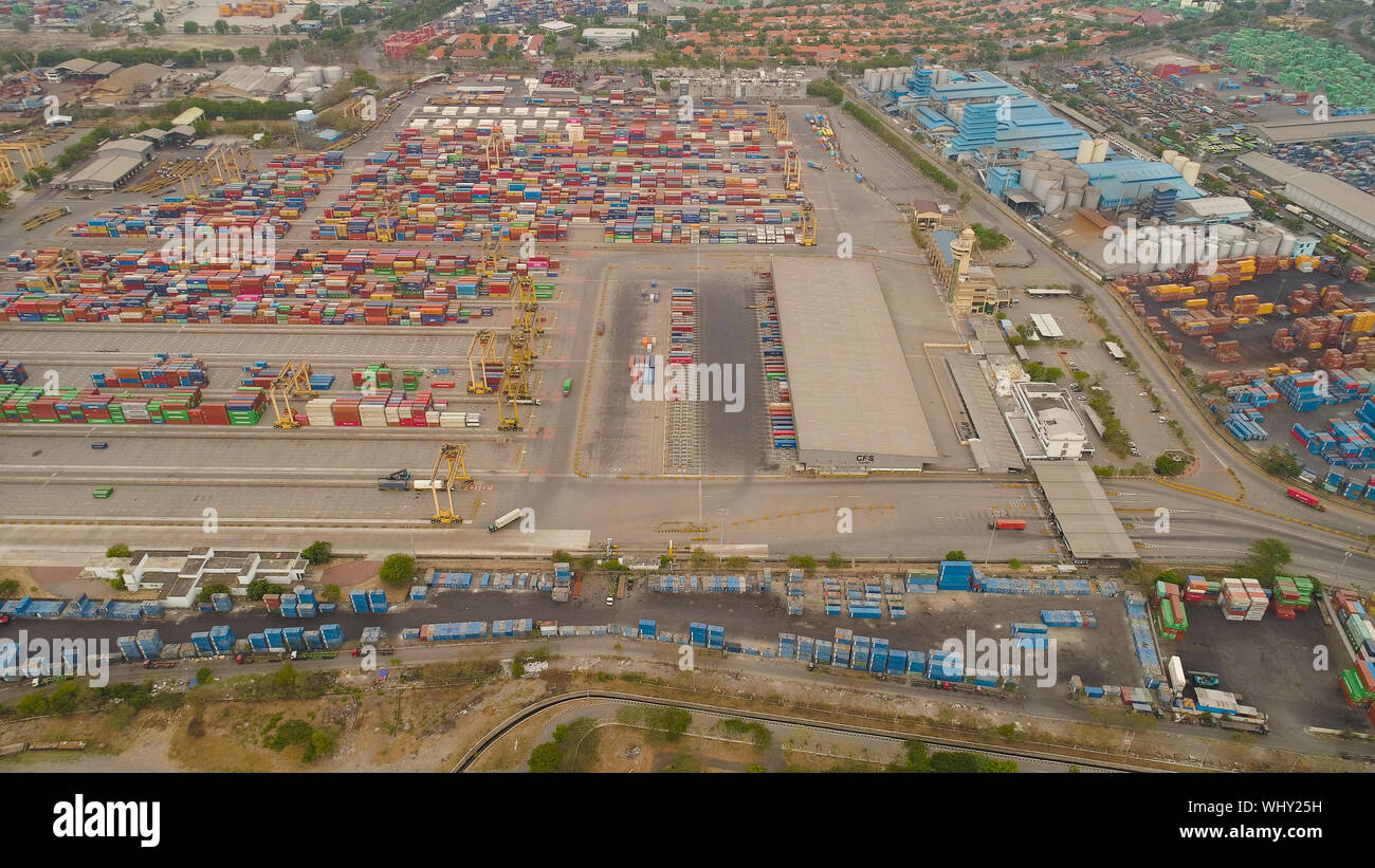 aerial view container terminal port surabaya. cargo industrial port ...