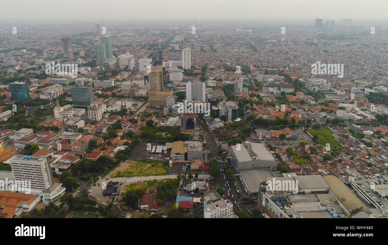 Aerial cityscape modern city Surabaya with skyscrapers, buildings and ...