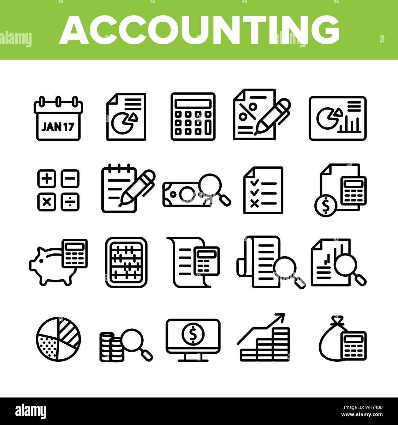 Collection Accounting Elements Vector Icons Set Stock Vector Image ...