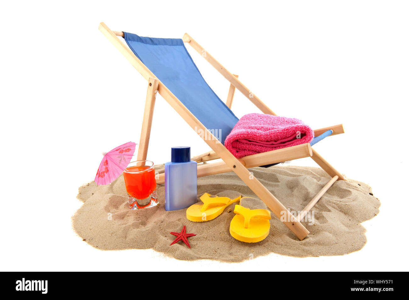 Beach with relax chair drink flip flops for vacation Stock Photo - Alamy