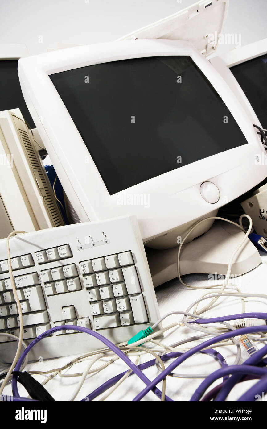 Pile of computer hardware equipment close-up Stock Photo - Alamy