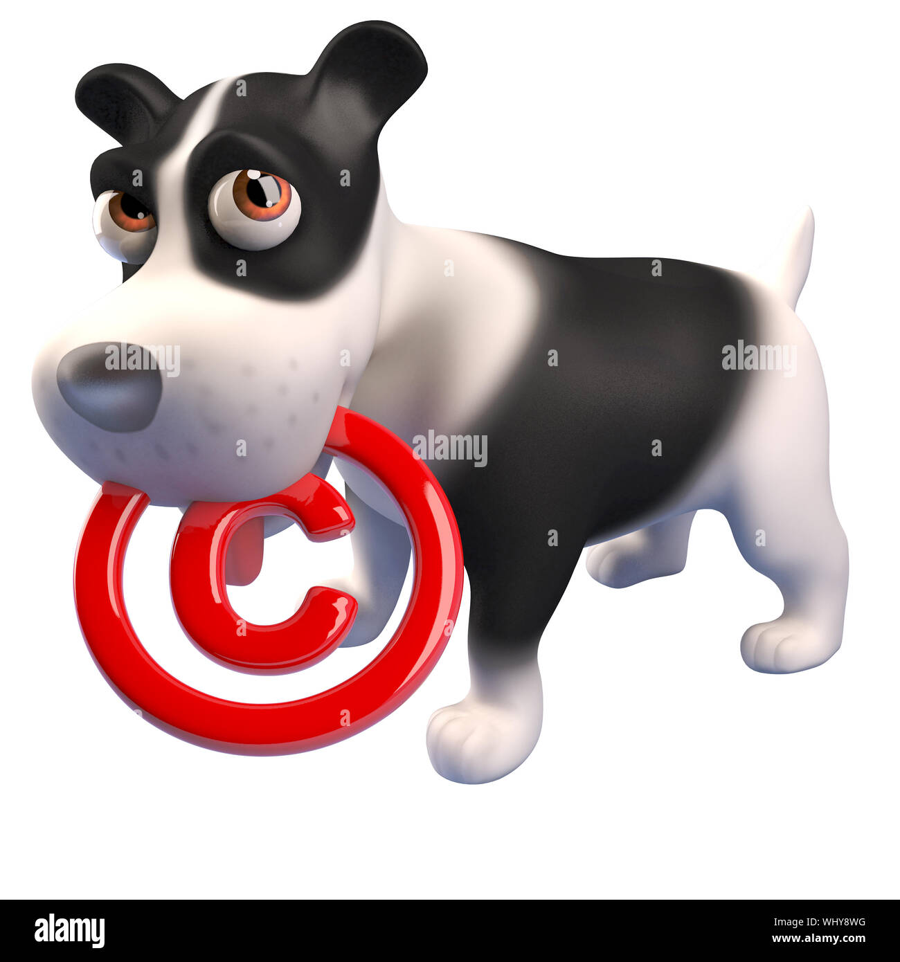3d cute puppy dog holding a copyright symbol in its mouth, 3d ...