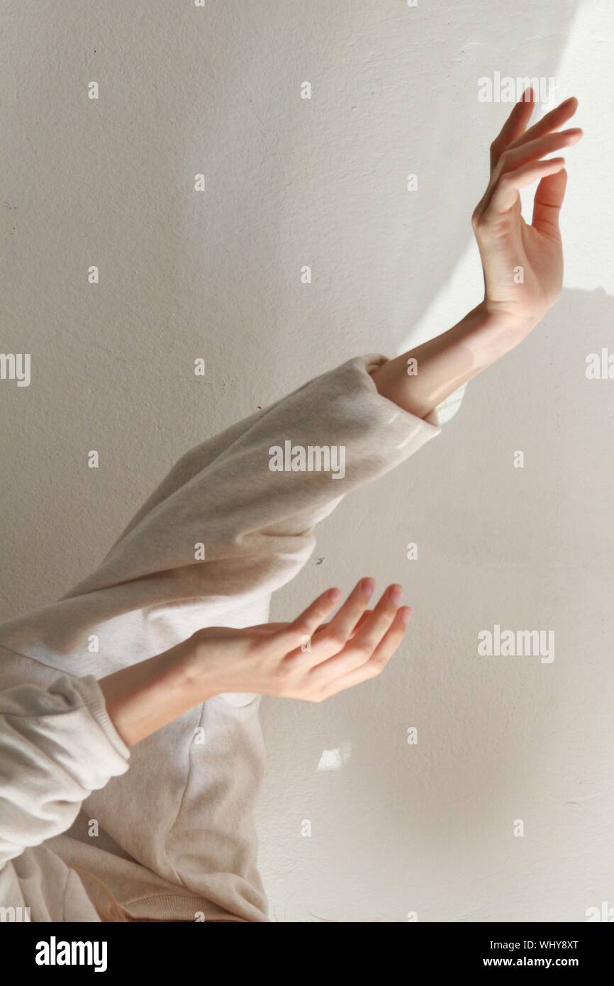 Calming movement of female's thin soft hands Stock Photo - Alamy