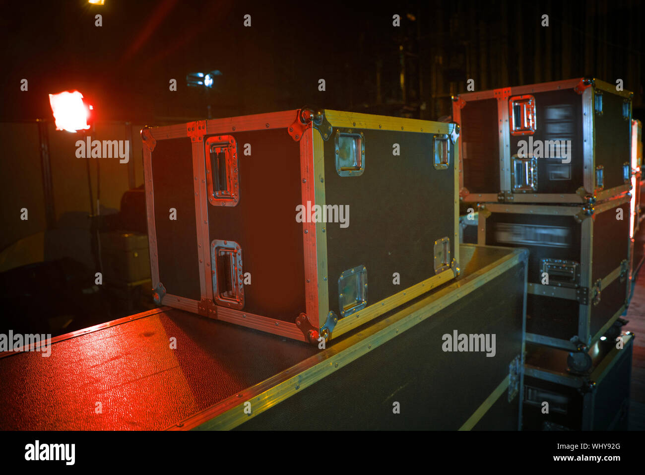 Preparing the stage for a concert in the open air Stock Photo - Alamy
