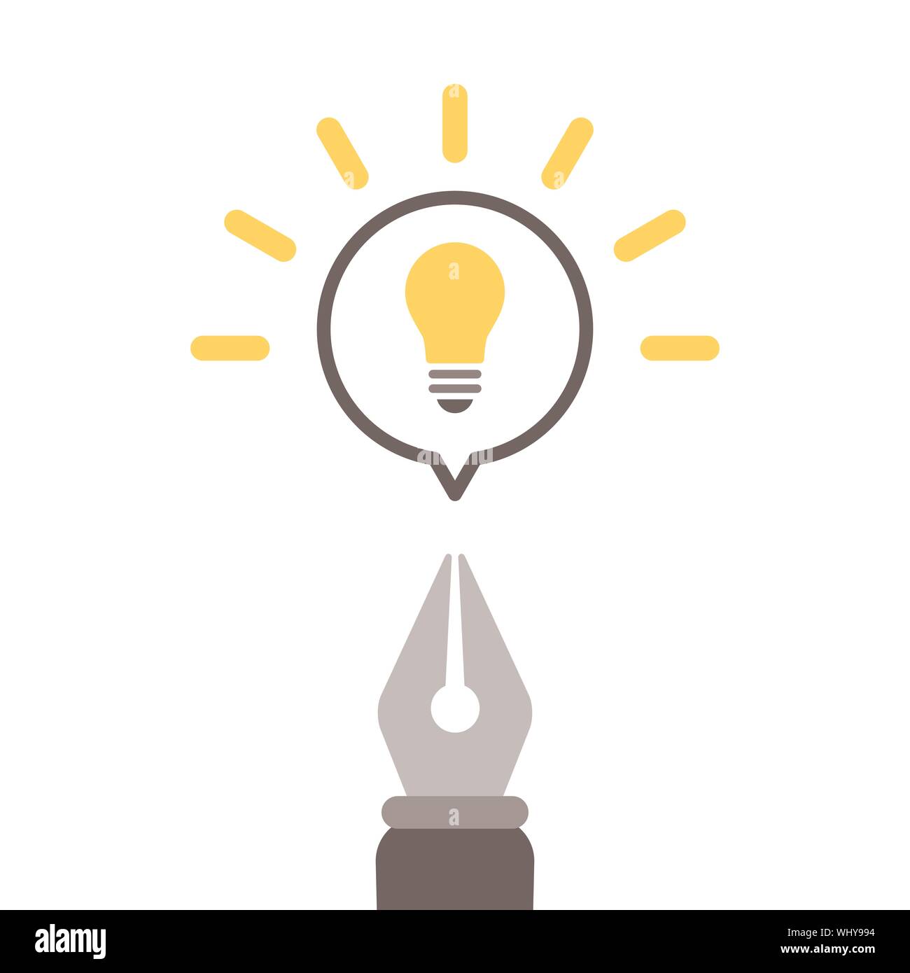 Fountain pen with speech bubble and light bulb icon. Concept of ...