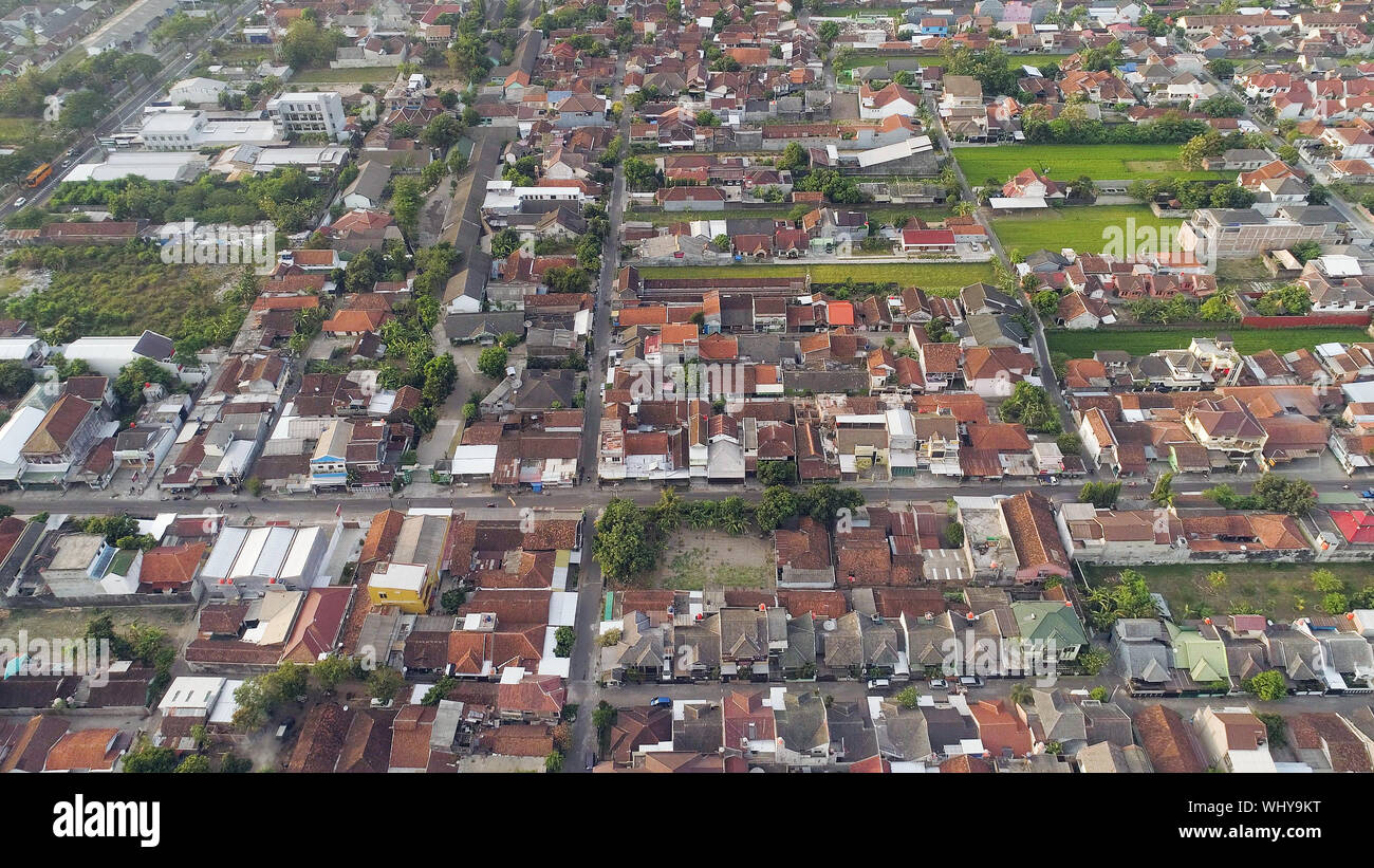 aerial view Yogyakarta with buildings and houses at sunset. cityscape ...