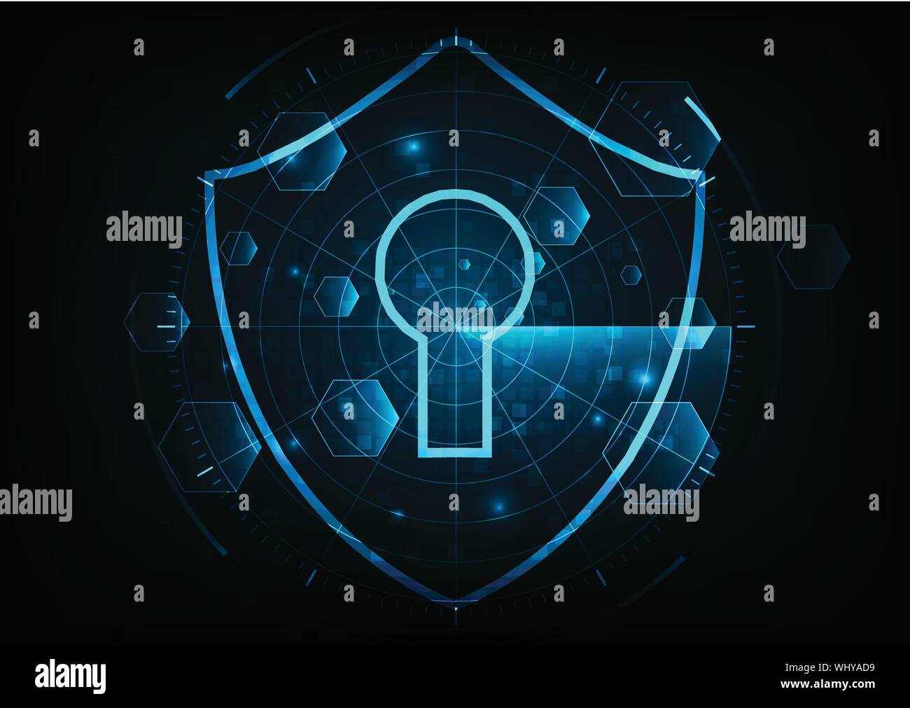 Internet technology cyber security concept of protect and scan computer virus attack with radar ...