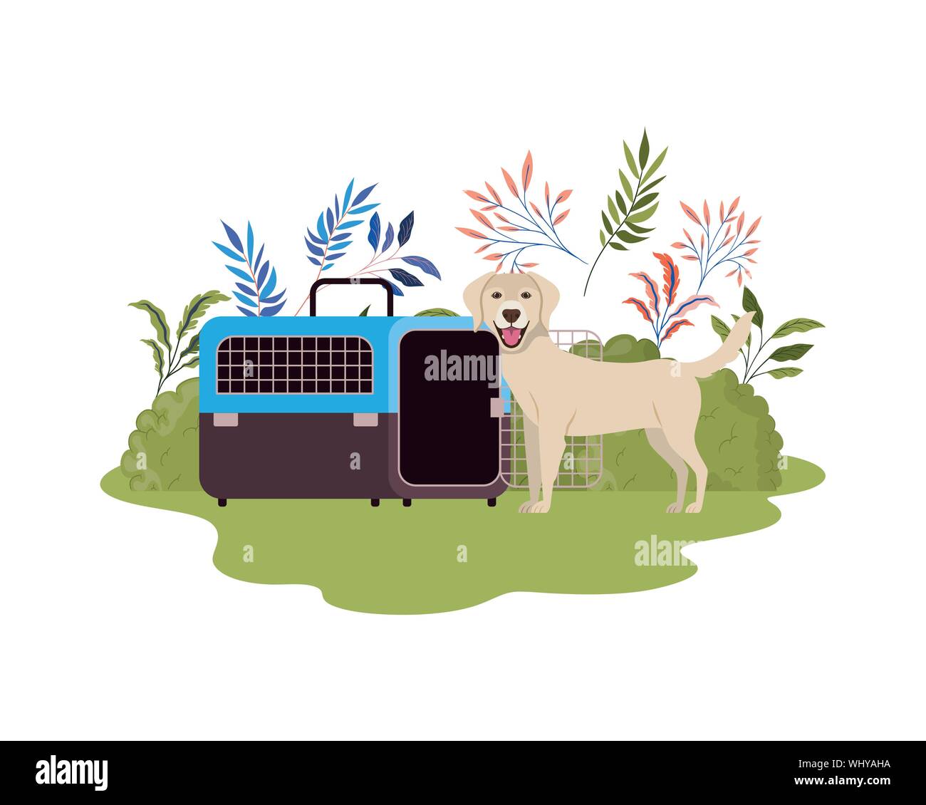dog and pet transport box with background landscape Stock Vector Image ...