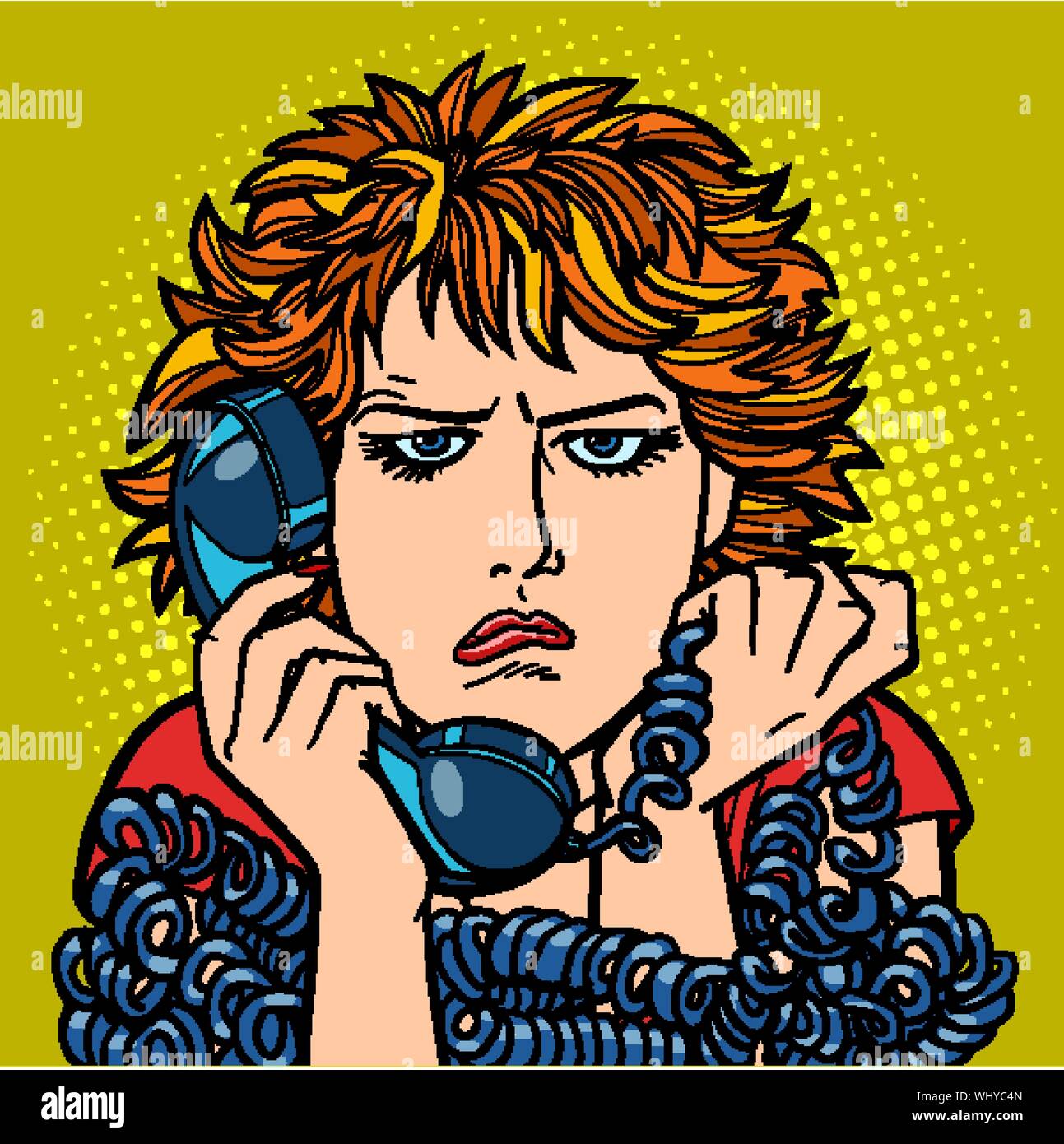 woman upset sad. human emotion. telephone conversation. Comic cartoon ...
