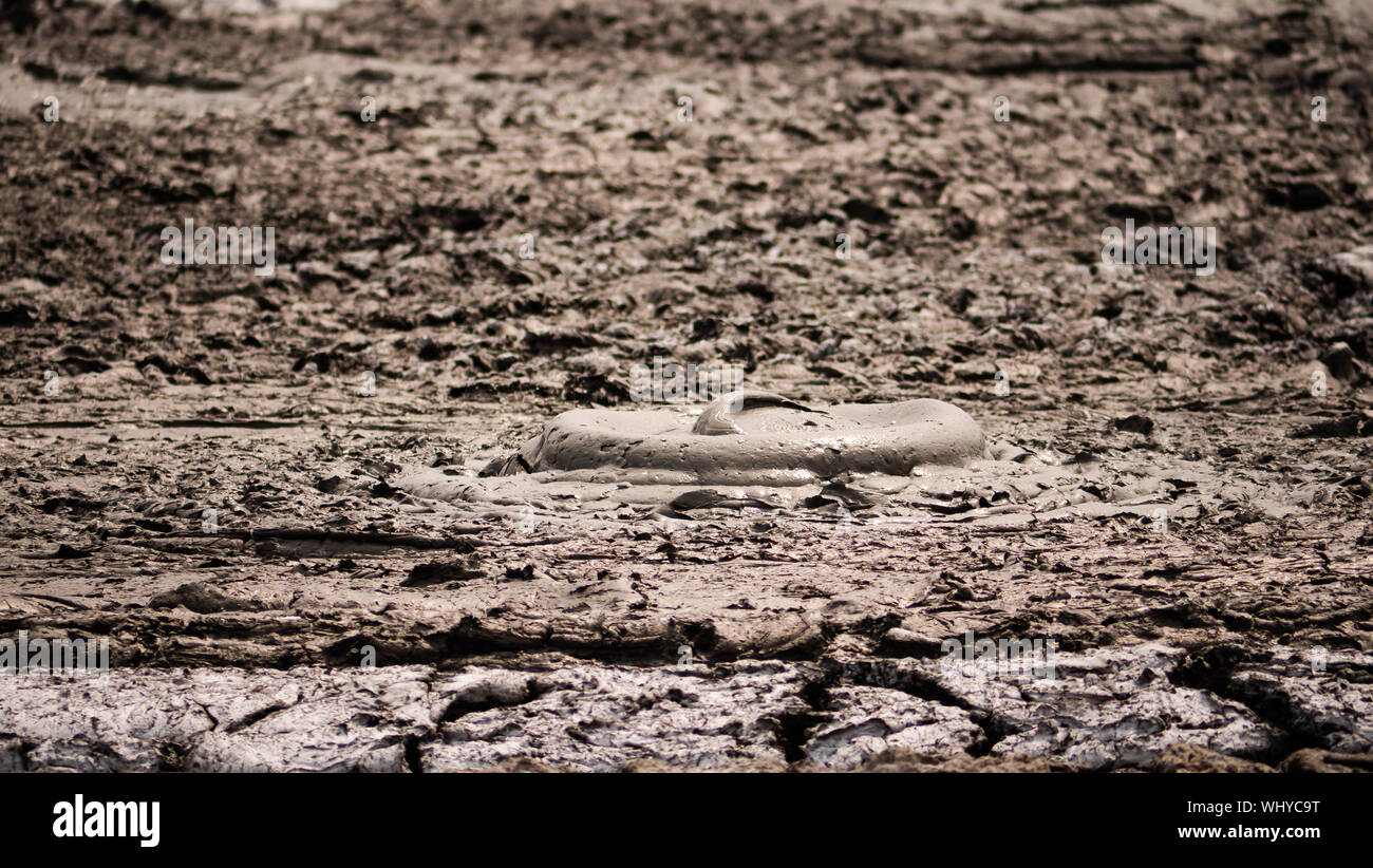 Mud volcano bledug kuwu. volcanic plateau with geothermal activity and ...