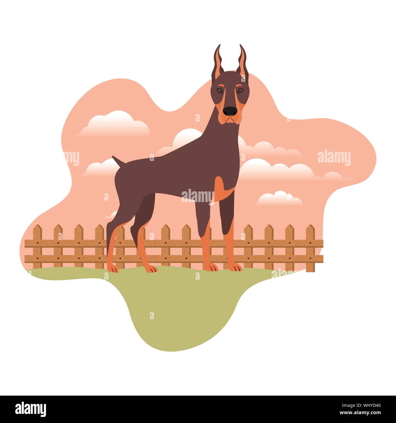 cute doberman dog with background landscape Stock Vector Image & Art ...
