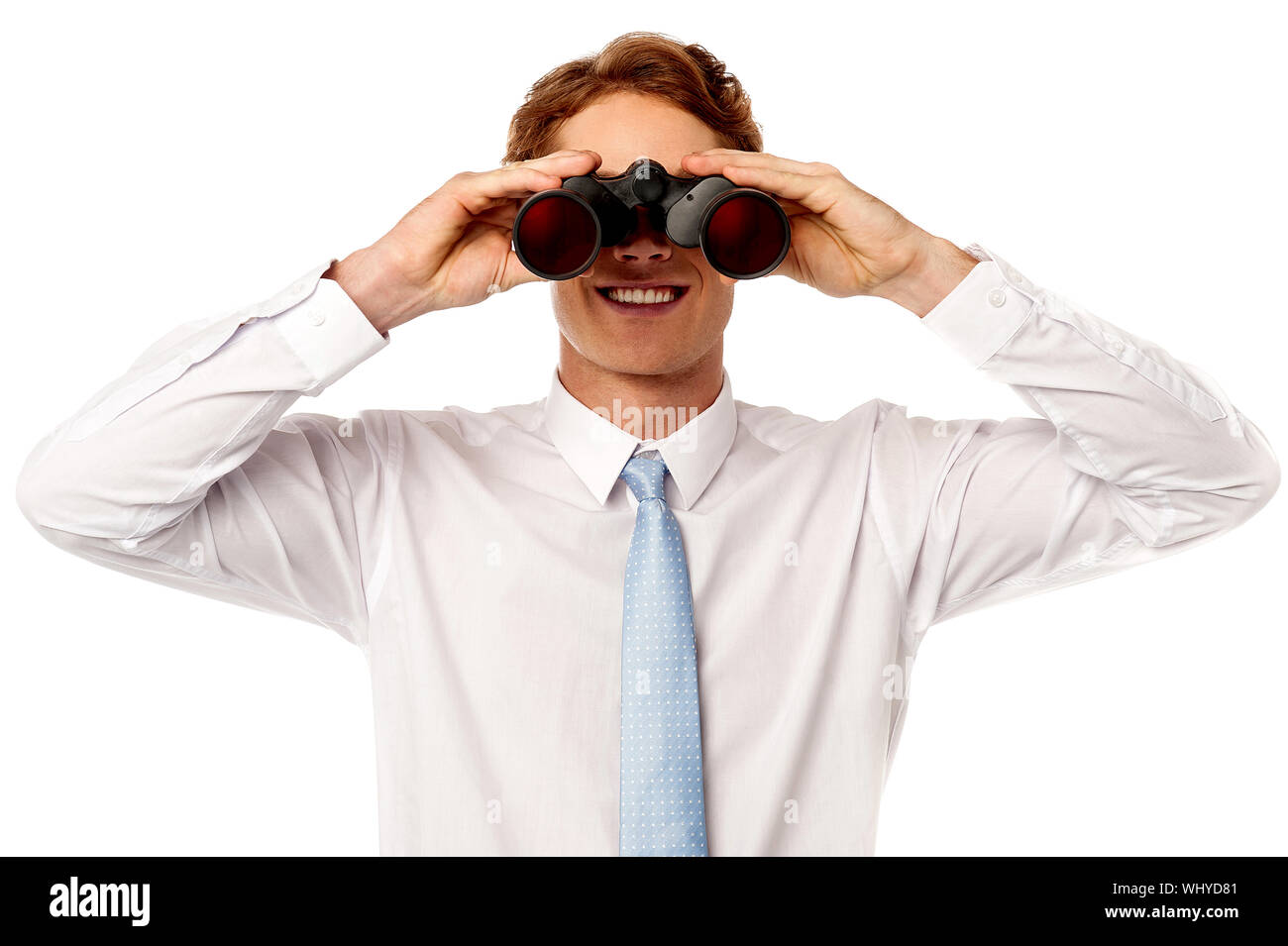 Corporate man viewing through binoculars Stock Photo - Alamy