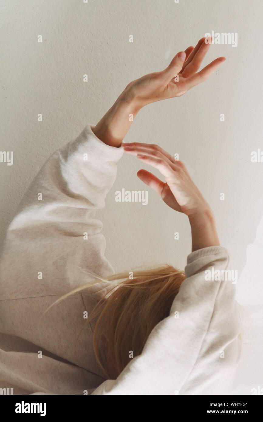 Calming movement of female's thin soft hands Stock Photo - Alamy