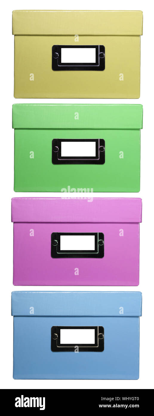 Multi Colored Boxes Against White Background Stock Photo - Alamy