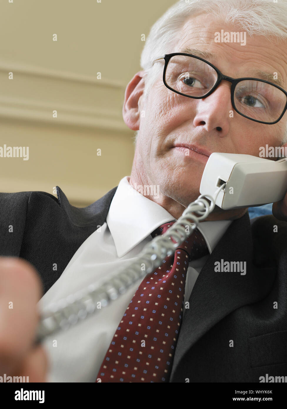 Working sitting landline phone communication holding technology ...